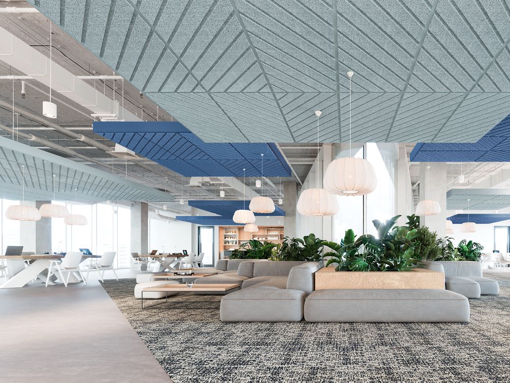 TECTUM DESIGNART Lines High NRC Office Rendering | Armstrong Ceiling Solutions – Commercial